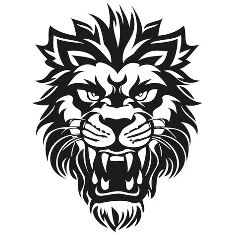 Esport 및 스포츠 팀 흑백 템플릿 배지를 위한 사나운 사자 머리 마스코트 로고 프리미엄 벡터