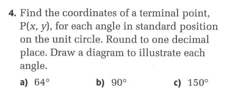 Solved 4 Find The Coordinates Of A Terminal Point P X Y Chegg Com