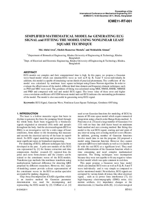 Pdf Simplified Mathematical Model For Generating Ecg Signal And