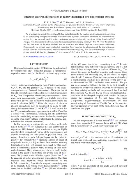 Pdf Electron Electron Interactions In Highly Disordered Two Dimensional Systems