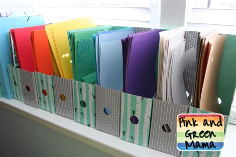 Pink And Green Mama Organizing Paper In The Art Studio And Craft Room