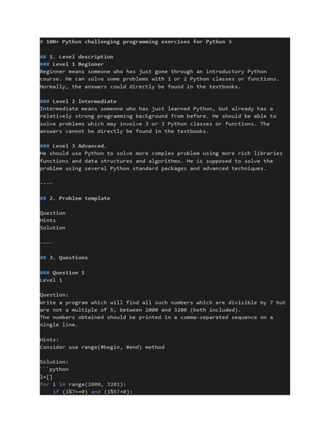 100 Python Challenging Programming Exercises For Python 3 1 Level Description Level 1 Beginner