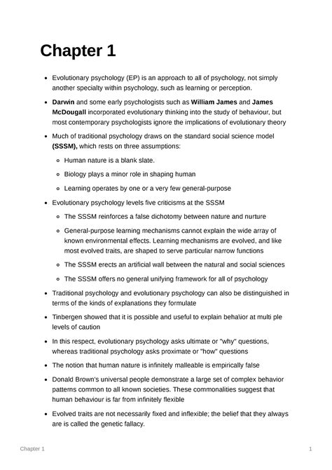 Chapter 1 Summary Chapter 1 1 Chapter 1 Evolutionary Psychology Ep