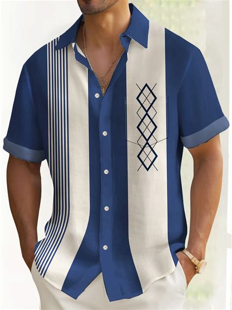 Royaura® 50s Vintage Mens Bowling Shirts Mid Century Geometric Art