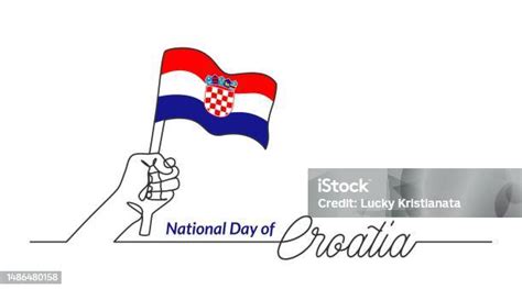 손으로 크로아티아 국기입니다 독립 기념일 벡터 배너 배경 포스터 글자가 있는 하나의 연속 선 그리기 그림 크로아티아 공휴일에 대한 스톡 벡터 아트 및 기타 이미지 Istock