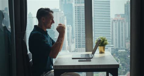 Successful Man Working Remote With City Skyline Remote Tasks Fueling