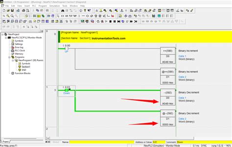 increment and decrement instructions in cx programmer omron
