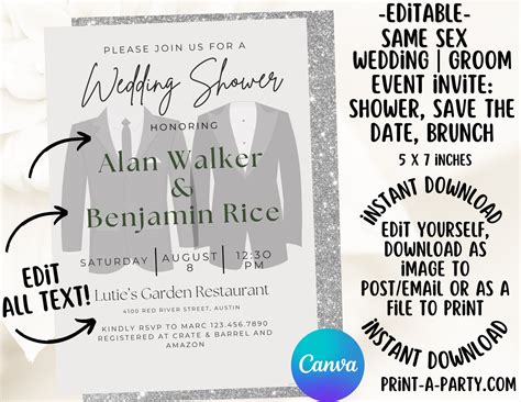 Editable Same Sex Wedding Event Invitation Wedding Shower Invite Grooms Hour Save The Date