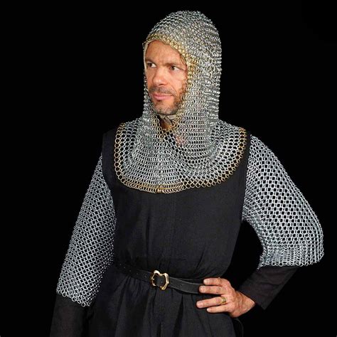 Medieval Knight Chainmail Coif With Brass Edges Large Calimacil