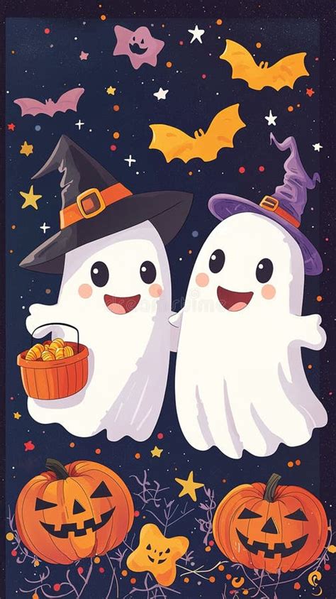Lindos Fantasmas De Dibujos Animados Para Halloween Stock De