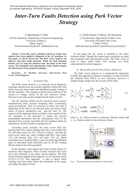 Pdf Inter Turn Faults Detection Using Park Vector Strategy
