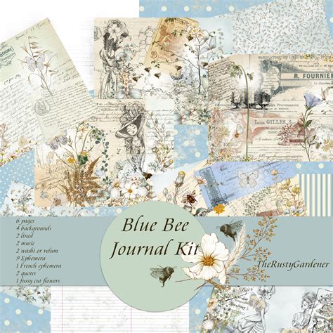 Printable Blue Bee Journal Kit Bee Journal Bee Junk Journal Etsy