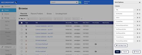 Customizable Columns RecordPoint