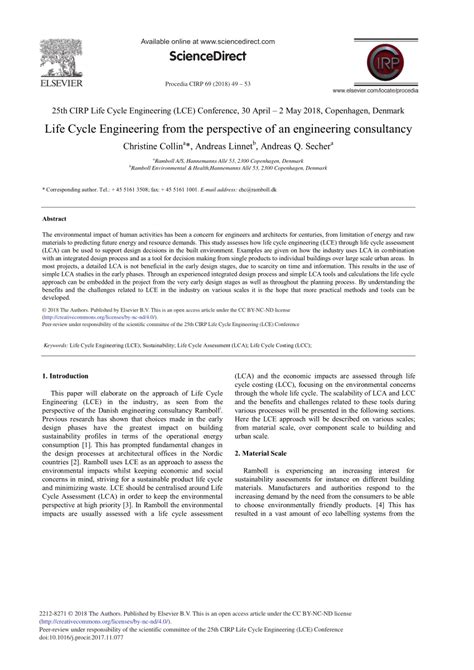 Pdf Life Cycle Engineering From The Perspective Of An Engineering Consultancy