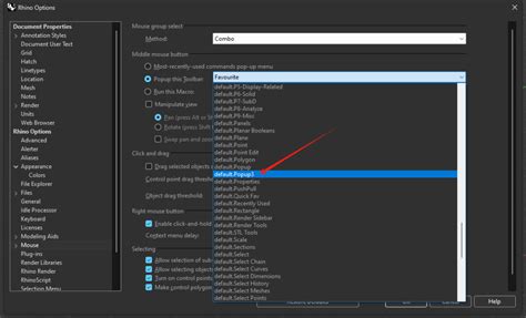how to customize middle mouse popups in rhino 8 rhinoui