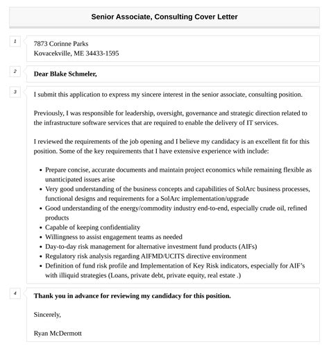 Senior Associate Consulting Cover Letter Velvet Jobs