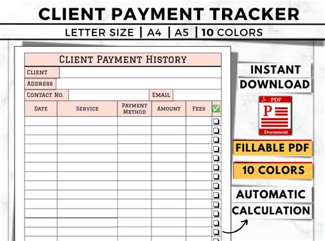 Client Payment Tracker Printable Client Payment History Etsy