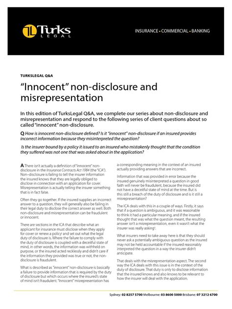 Innocent Non Disclosure And Misrepresentation Pdf