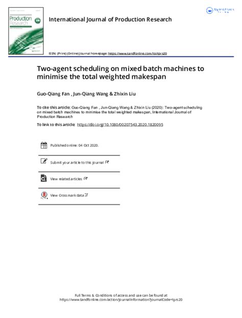 Pdf Two Agent Scheduling On Mixed Batch Machines To Minimise The