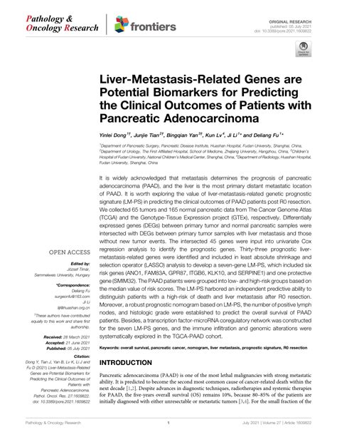 Pdf Liver Metastasis Related Genes Are Potential Biomarkers For