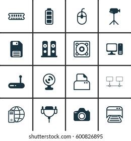 Set Computer Hardware Icons Includes Stock Vector Royalty Free