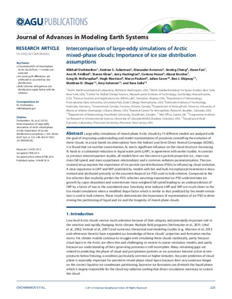 Pdf Intercomparison Of Large Eddy Simulations Of Arctic Mixed Phase Clouds Importance Of Ice