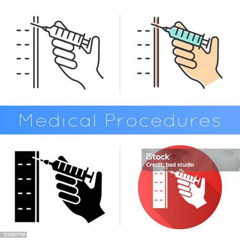 사출 아이콘 백신 주사기 예방 접종 임상 치료 질병 예방 병원 서비스 화장품 필러 플랫 디자인 선형 및 색상 스타일 격리된 벡터 일러스트레이션 0명에 대한 스톡 벡터 아트