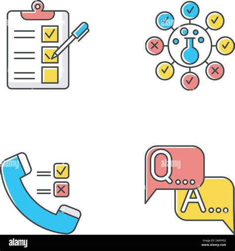 Survey Methods Color Icons Set Telephone Poll Chemical Analysis Questionnaire Interview