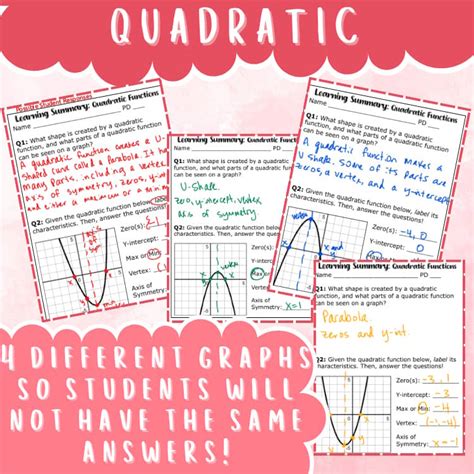 Algebra 1 Bell Ringers Characteristics Of Linear Quadratic