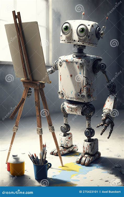 Pintura De Pintores De Robots En Estudio De Artistas Ai Generativo Stock de ilustración