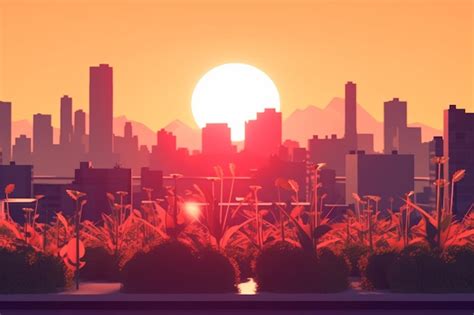 Premium Ai Image 3d Render Of A Summer Sunset Cityscape Premium Ai Image 3d Render Of A Summer Sunset Cityscape