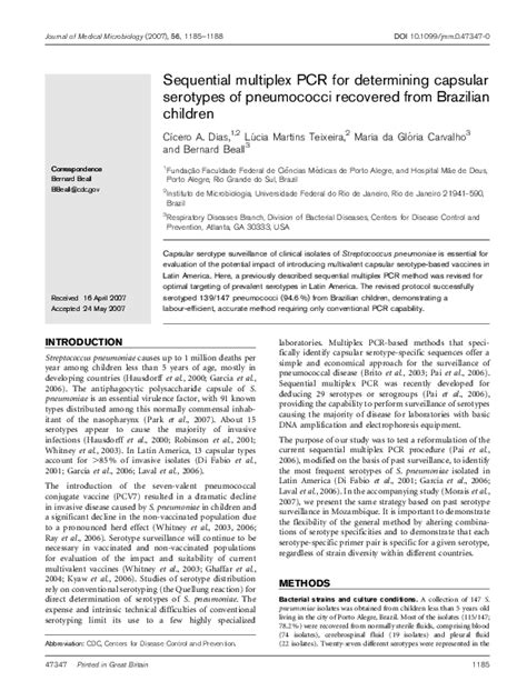 Pdf Sequential Multiplex Pcr For Determining Capsular Serotypes Of Pneumococci Recovered From