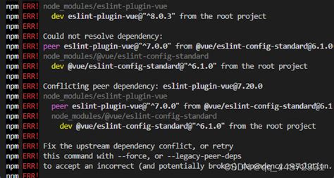 安装axios时报错npm Err Peer Eslint Plugin Vue“700“ From Vueeslint Config Standard610npm