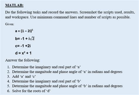 Solved MATLAB Do The Following Tasks And Record The Chegg