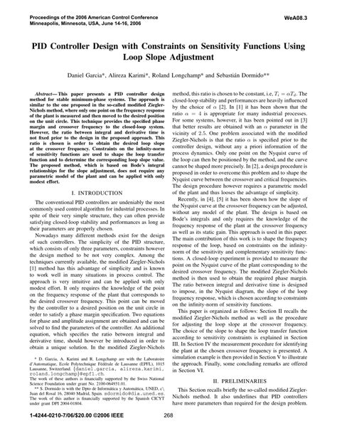 Pdf Pid Controller Design With Constraints On Sensitivity Functions