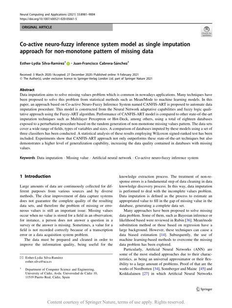 co active neuro fuzzy inference system model as single imputation approach for non monotone