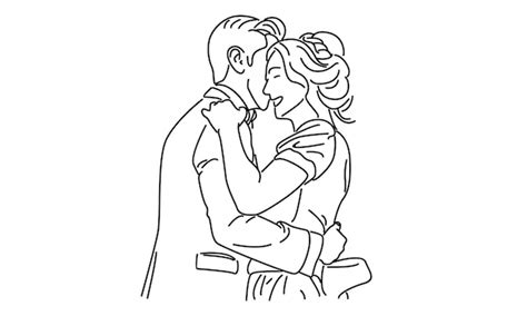 로맨틱한 결혼 커플의 라인 ⁇ 터 일러스트레이션 프리미엄 벡터