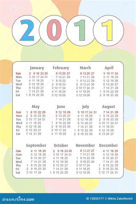 2011 Calendar Stock Vector Illustration Of Annual Colour 15833177
