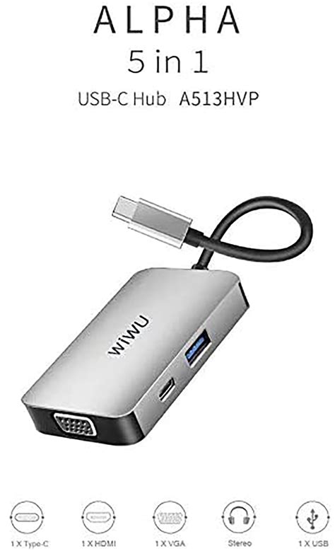 Wiwu Alpha HVP In Adapter USB Type C To VGA USB HDMI Mm Jack PD Charge