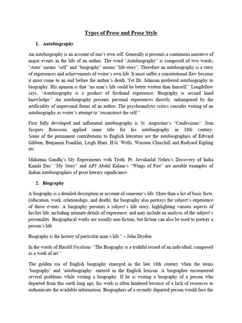 Types Of Prose And Prose Style Pdf Essays Autobiographies