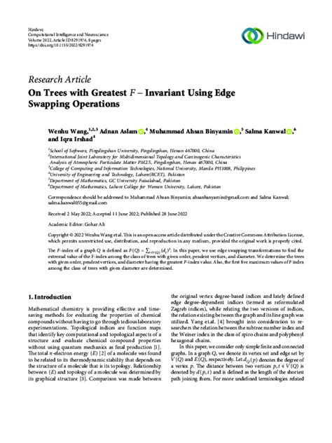 Pdf On Trees With Greatest F − Invariant Using Edge Swapping Operations