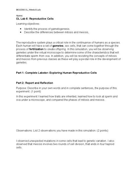 Abigail Kio IV Week Lab Doc BIOS OL Week Lab Name OL Lab Reproductive Cells