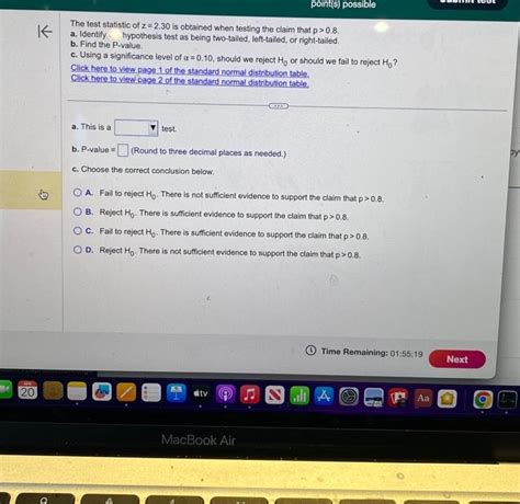 The Test Statistic Of Z Is Obtained When Testing Chegg