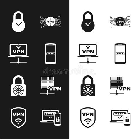 Set Mobile And Password Vpn Computer Network Padlock With Clock
