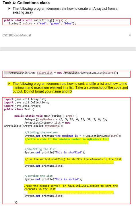 Solved Task 4 Collections Class The Following Program