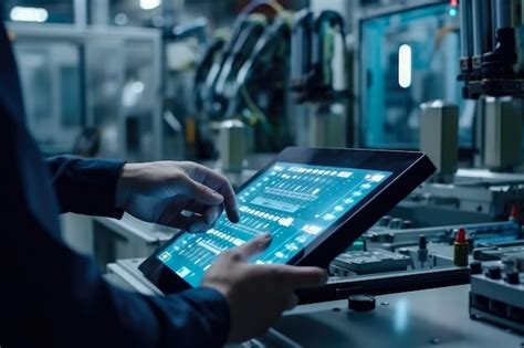 Engineer Using Digital Tablet Checking On Monitoring System Software Smart Factory Automotive