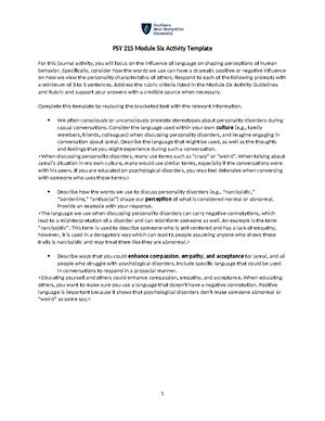 PSY 215 Module Three Activity Template PSY 215 Module Three Activity Template Complete This