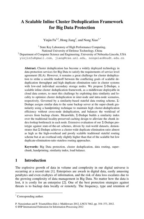 Pdf A Scalable Inline Cluster Deduplication Framework For Big Data Protection