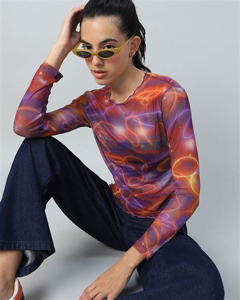 Buy Womens Multicolor All Over Printed Slim Fit Short Top Online At Bewakoof