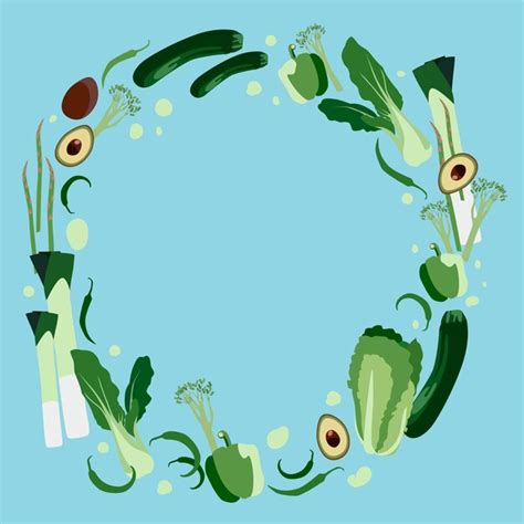 녹색 야채 벡터 일러스트와 함께 프레임 프리미엄 벡터